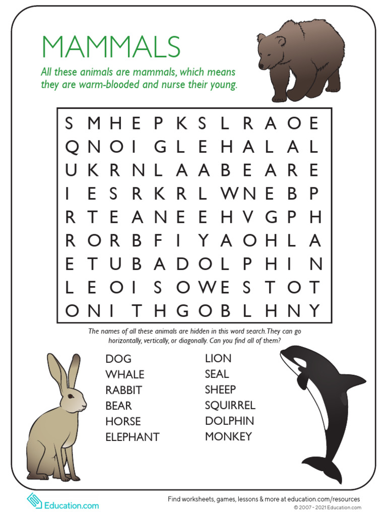 animal-word-search-mammals | PDF