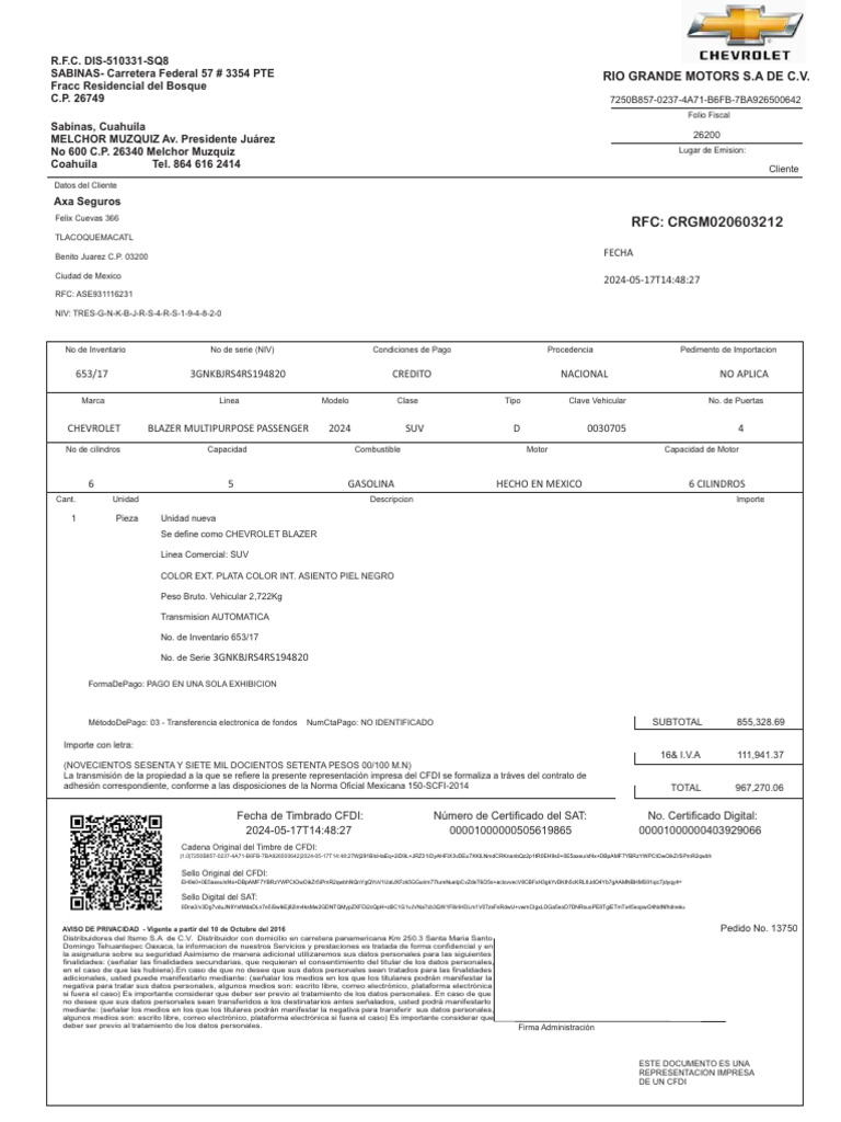 Restitucion Rio Grande Motors Chev 2024 | PDF | Vehículo de motor | Coche