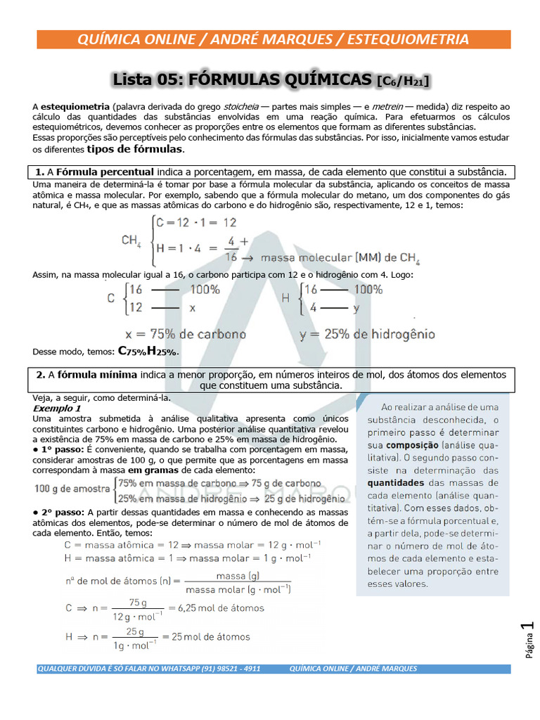 Estequiometria - Fórmulas Químicas - Aula 05 | PDF | Estequiometria ...