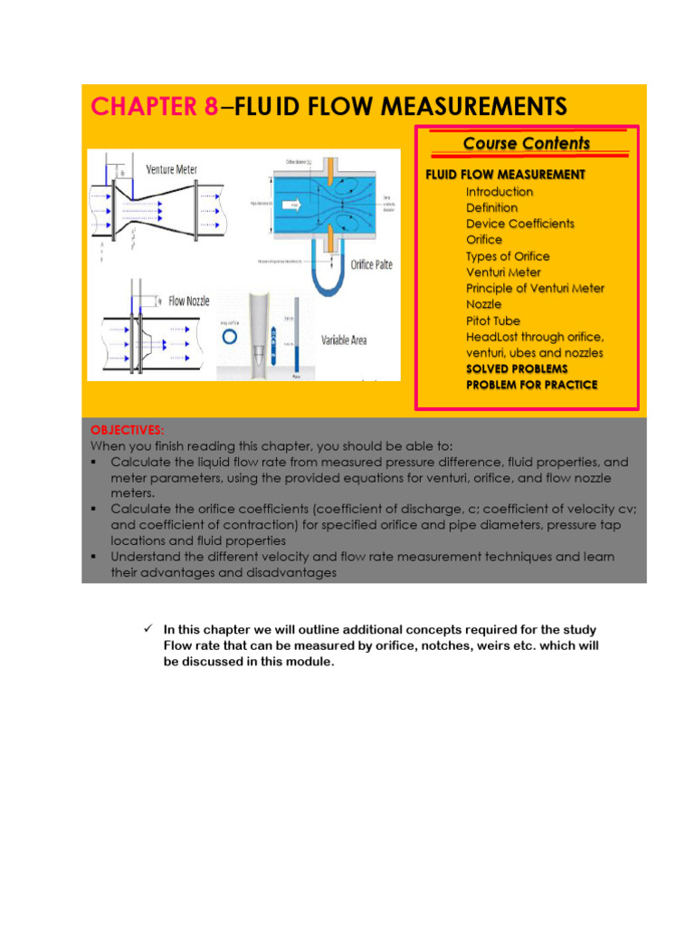 Chapter8-FluidFlowMeasurementOrificeVenturiMeterTubesNozzlesetc Part1 | PDF | Flow Measurement ...