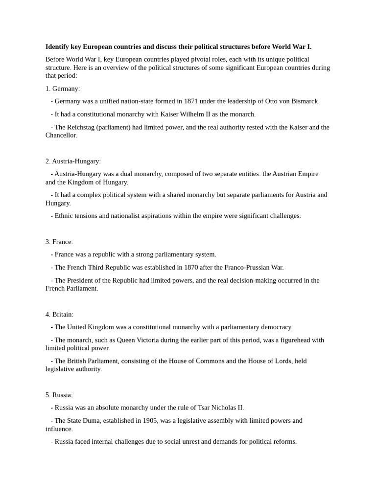 Notes on WW1 | PDF | Nationalism | Austria Hungary