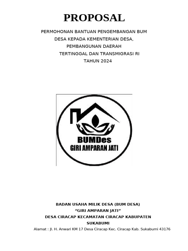 Proposal Bumdesa 2024 Giri Amparan Jati Ciracap Revisi | PDF