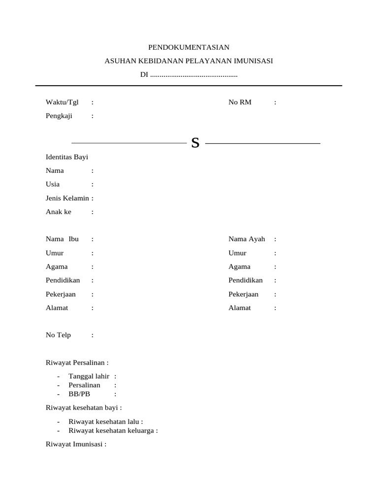 Format Soap Asuhan Kebidanan Imunisasi | PDF | Ilmu Sosial | Kesehatan Holistik