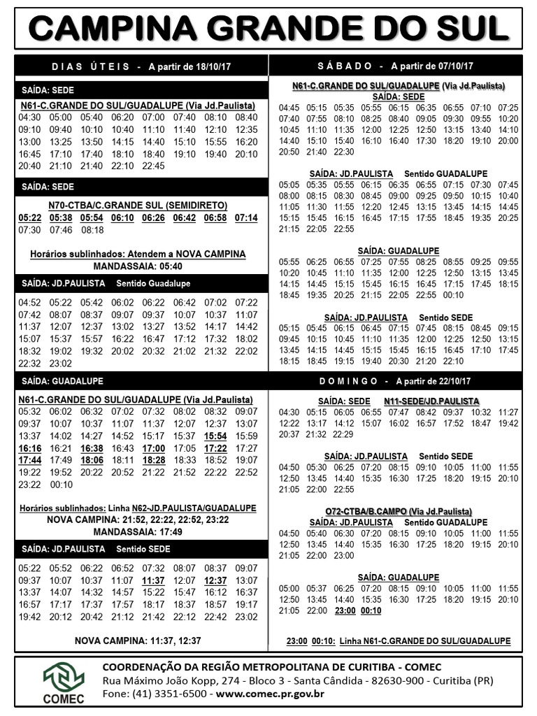 n61 n62 n70 Horarios 18 07 221017 | PDF