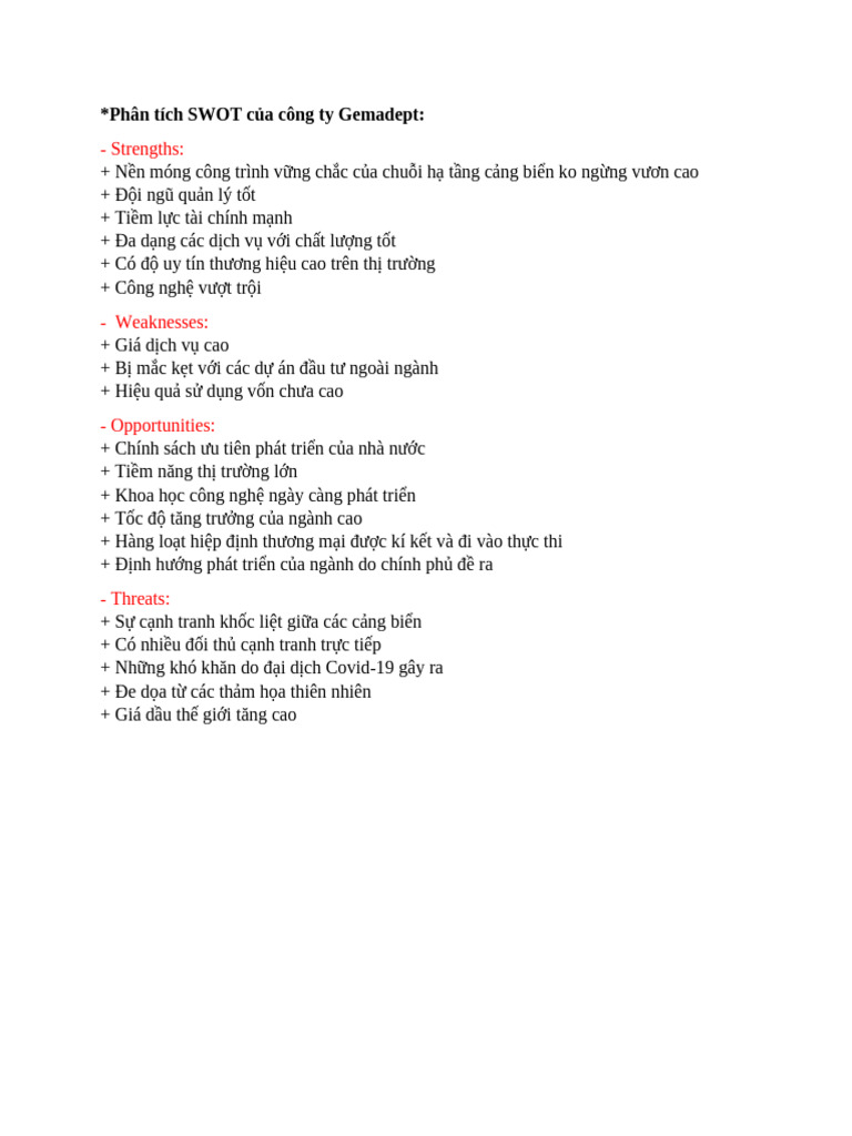 SWOT C A Gemadept | PDF