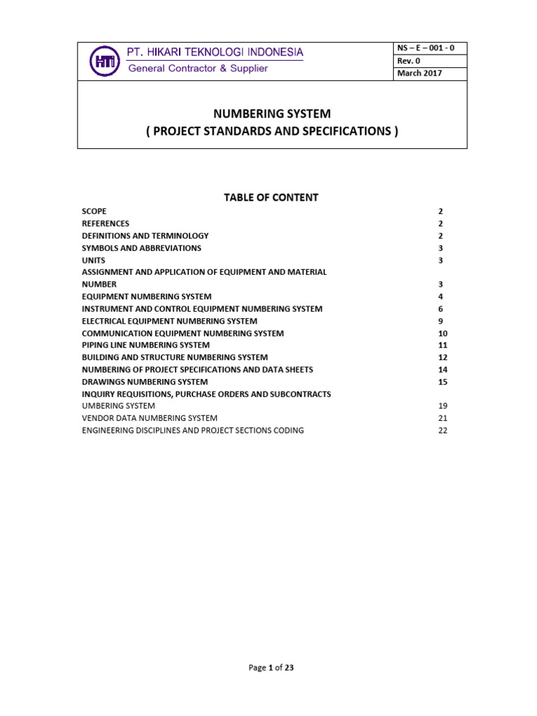 Numbering System (Project Standard and Specifications) | PDF | Specification (Technical Standard ...