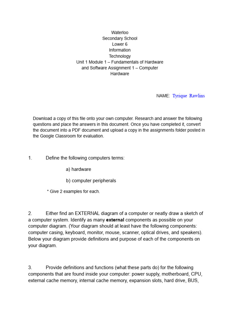 Information Technology Assignment - Tyrique Rawlins | PDF | Computer ...