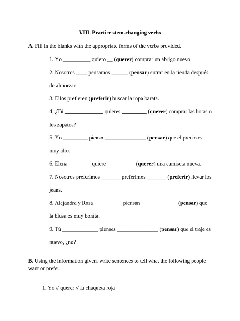 Stem-Changing Verb Practice | PDF