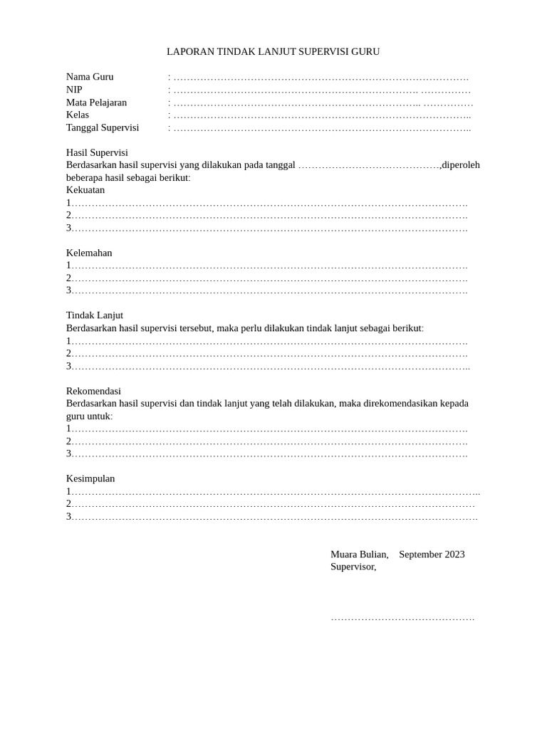 Edit Baru BLANGKO LAPORAN TINDAK LANJUT SUPERVISI (EDIT) | PDF