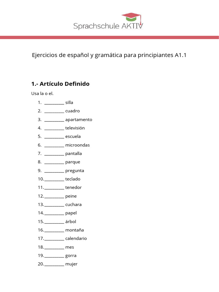 Ejercicios de Español A1 para Principiantes | PDF | Lingüística