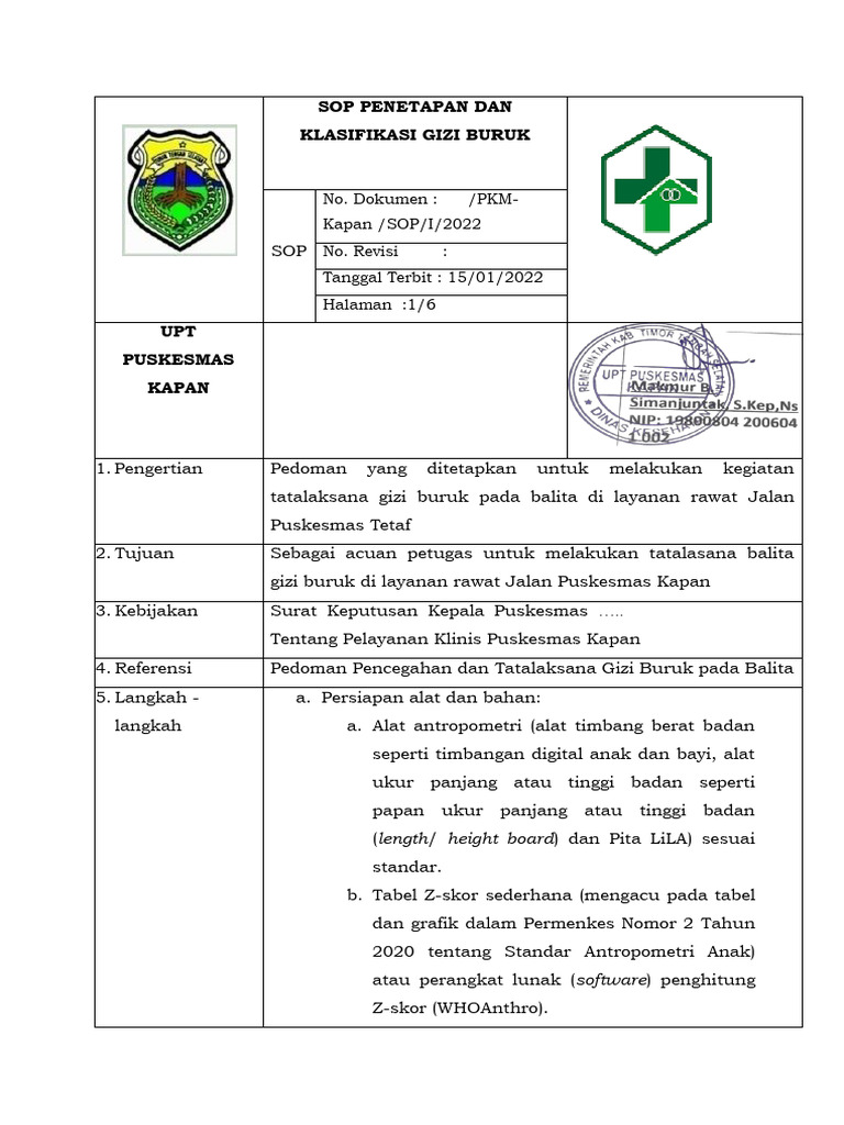 SOP Penetapan Dan Klasifikasi Gizi Buruk | PDF | Pengembangan Diri | Sains & Matematika