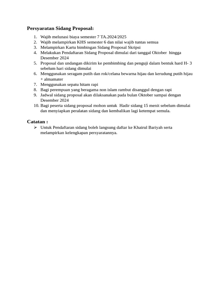 Persyaratan Sidang Proposal 2024 | PDF