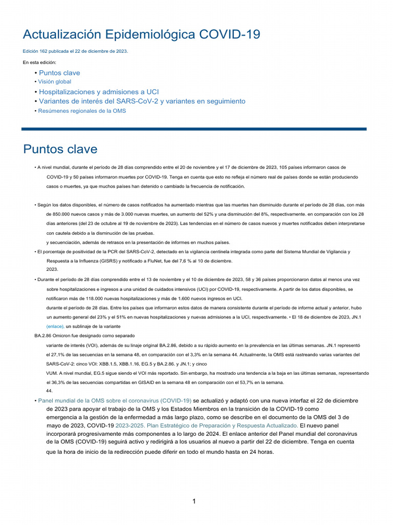 Covid-19 Epi Update-Handover 162 ESP | PDF | Organización Mundial de la ...
