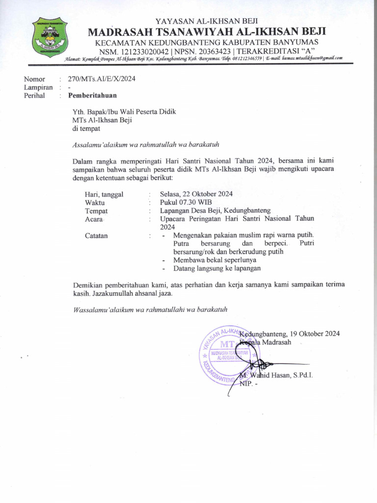 Pemberitahuan Upacara HSN 2024 | PDF