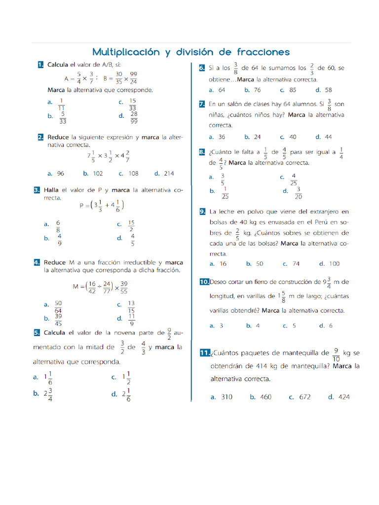 Multiplicacion de Fracciones | PDF