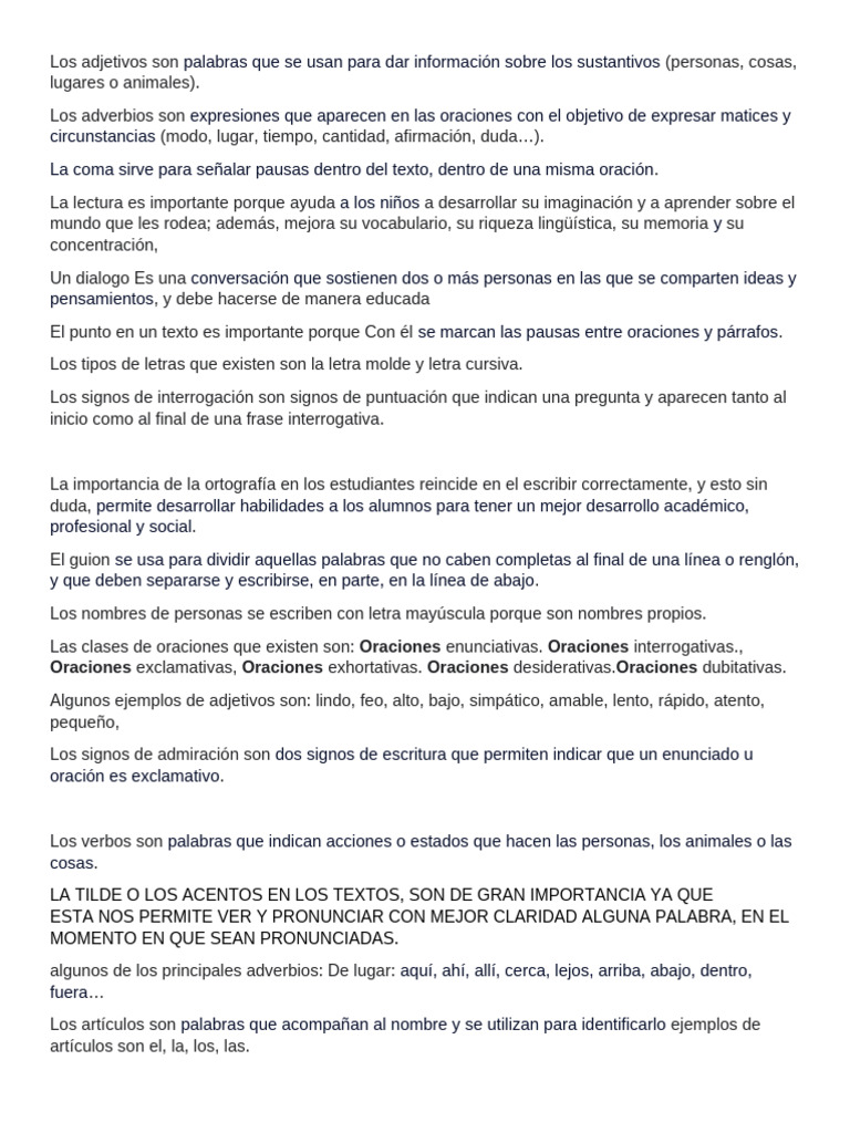 Adjetivos: Definición y Ejemplos | PDF | Oración (Lingüística) | Puntuación