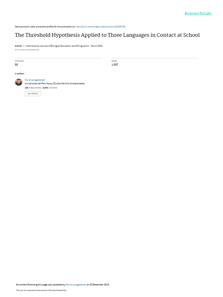 The Threshold Hypothesis Applied To Three Language | PDF ...