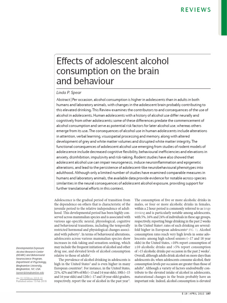 048-ALCOOL-CÉREBRO - Effects of Adolescent Alcohol Consumption on the Brain and Behaviour | PDF ...