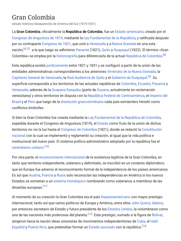 Gran Colombia - Wikipedia, La Enciclopedia Libre | PDF | Panamá | Gobierno