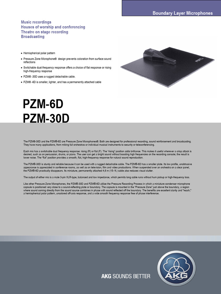 AKG PZM30D PZM6D Cutsheet | PDF | Microphone | Recording