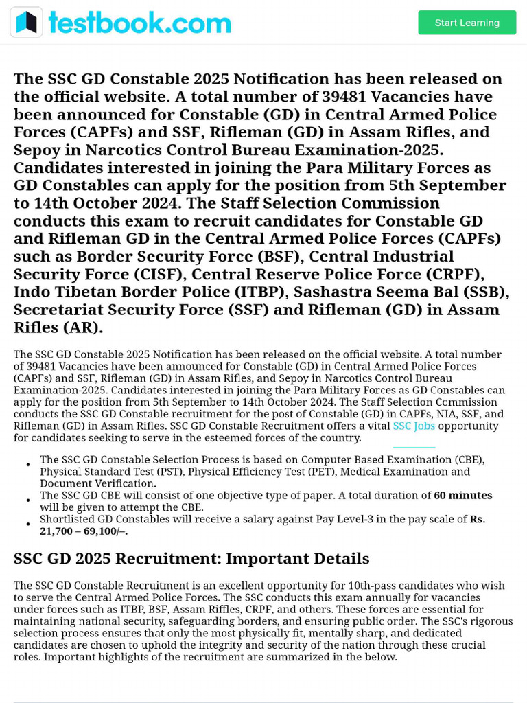 SSC GD 2025Exam Info | PDF