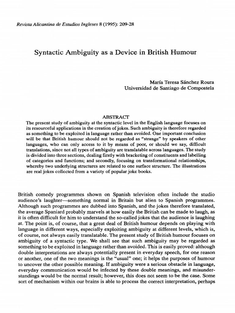 Syntactic Ambiguity As A Device in British Humour | PDF | Part Of ...