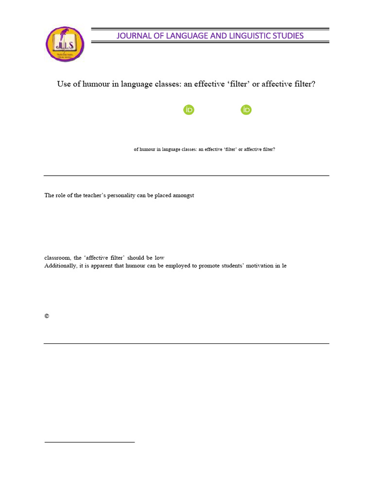 Use of Humour in Language Classes An Effective Filter' For Affective ...