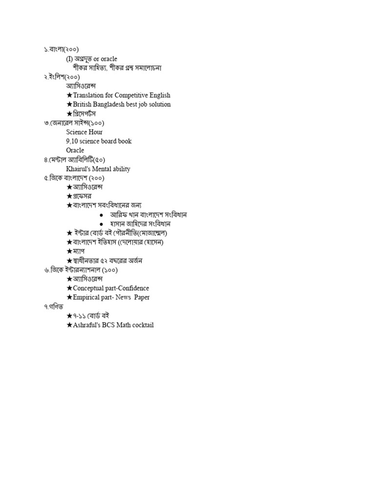 BCS Written Book List | PDF