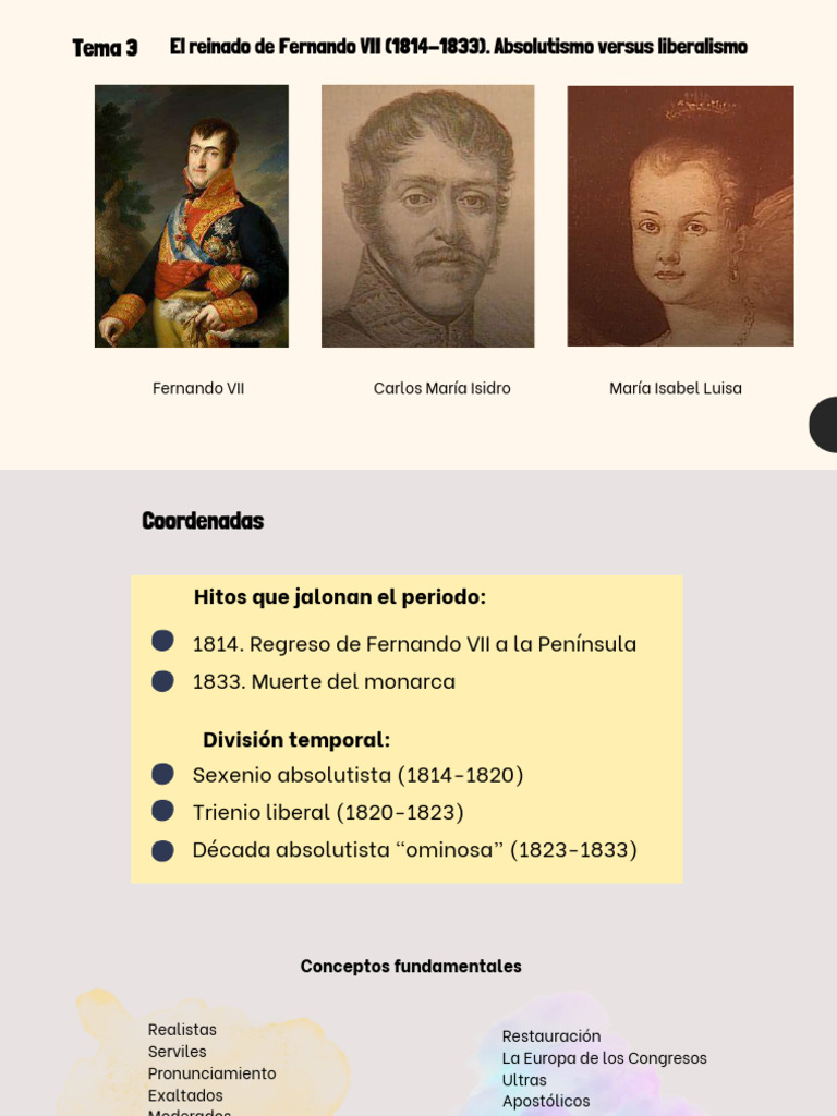Tema 3 El Reinado de Fernando VII (1814-1833) - Abso | PDF | España | Gobierno de españa