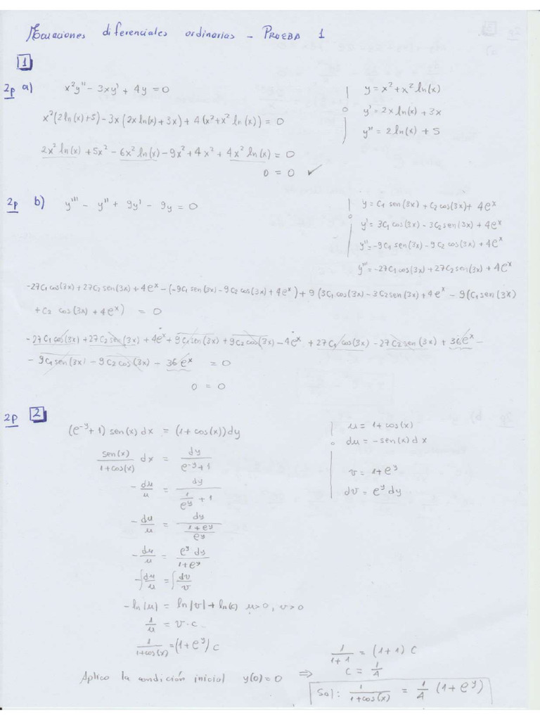 SOLUCIÓN Prueba 1 - EDO | PDF