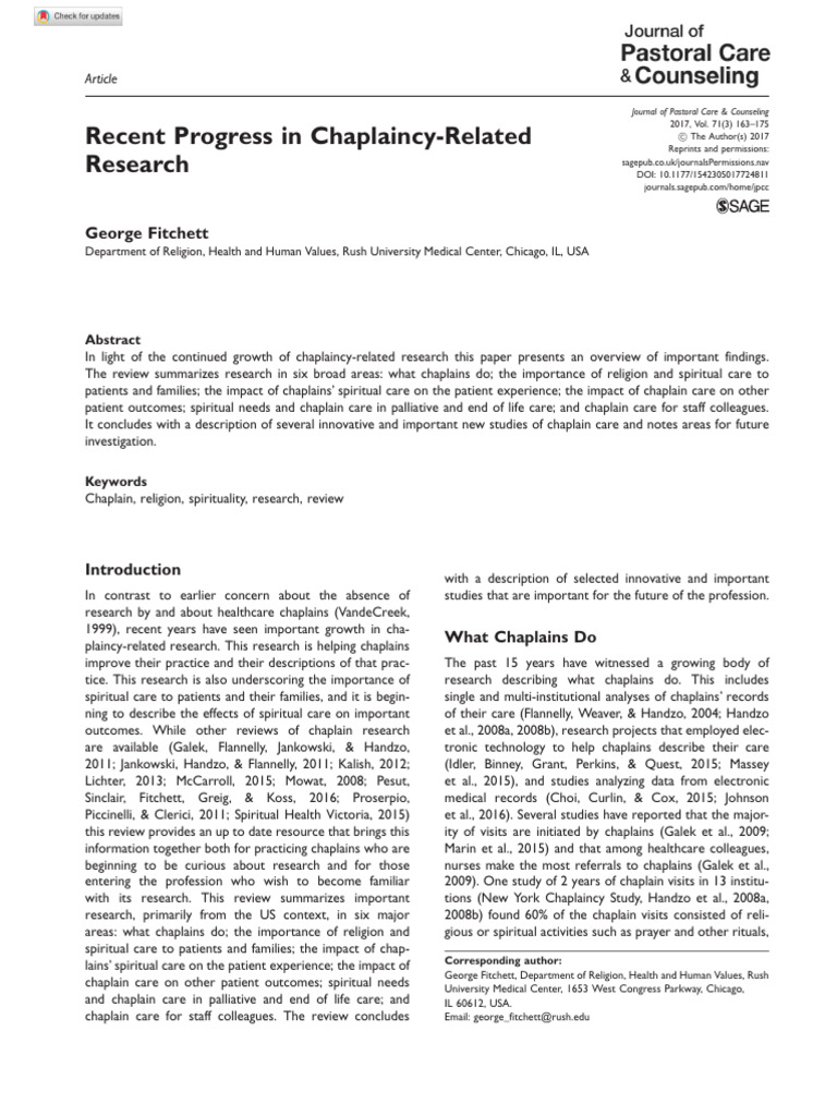 Overview of Recent Chaplaincy Research | PDF | Palliative Care | Chaplain