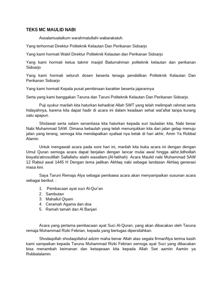 Teks MC Maulid Nabi | PDF