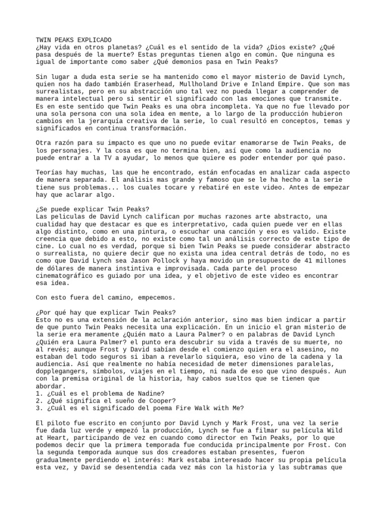 TWIN PEAKS EXPLICADO | PDF