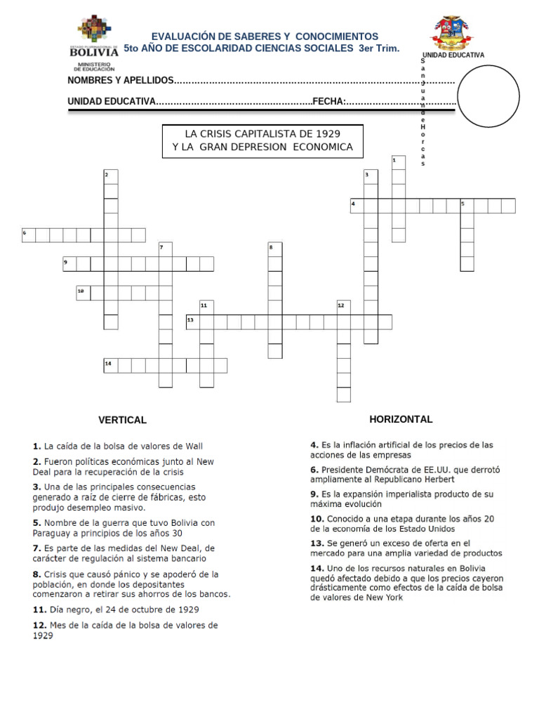 Crisis De 1929 Crucigrama Educativo Pdf