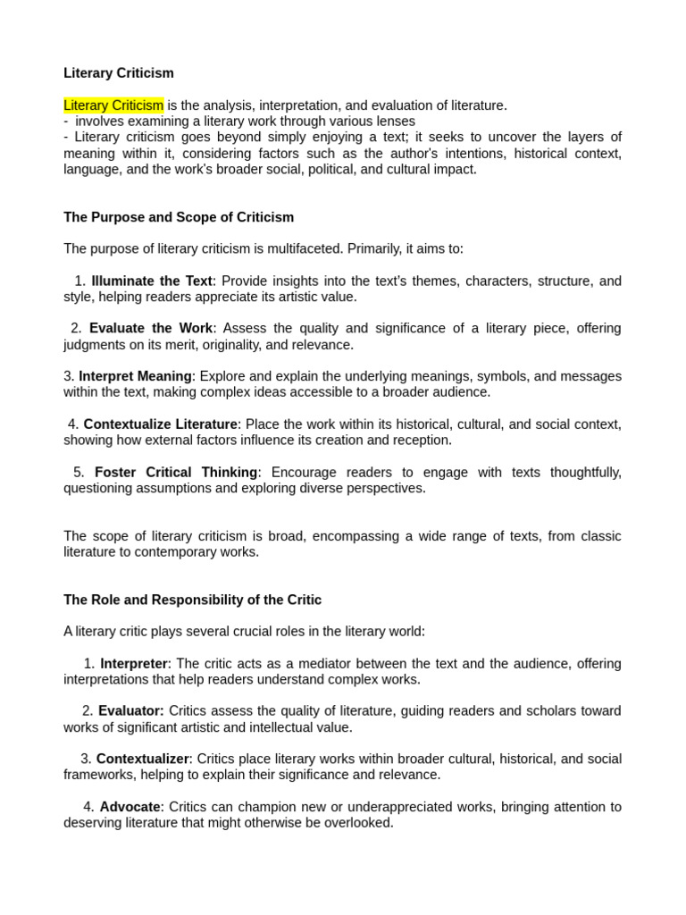 Overview of Literary Criticism | PDF | Romanticism | Literary Criticism