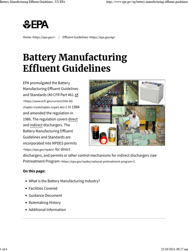Battery Manufacturing Effluent Guidelines _ US EPA | PDF | Effluent ...