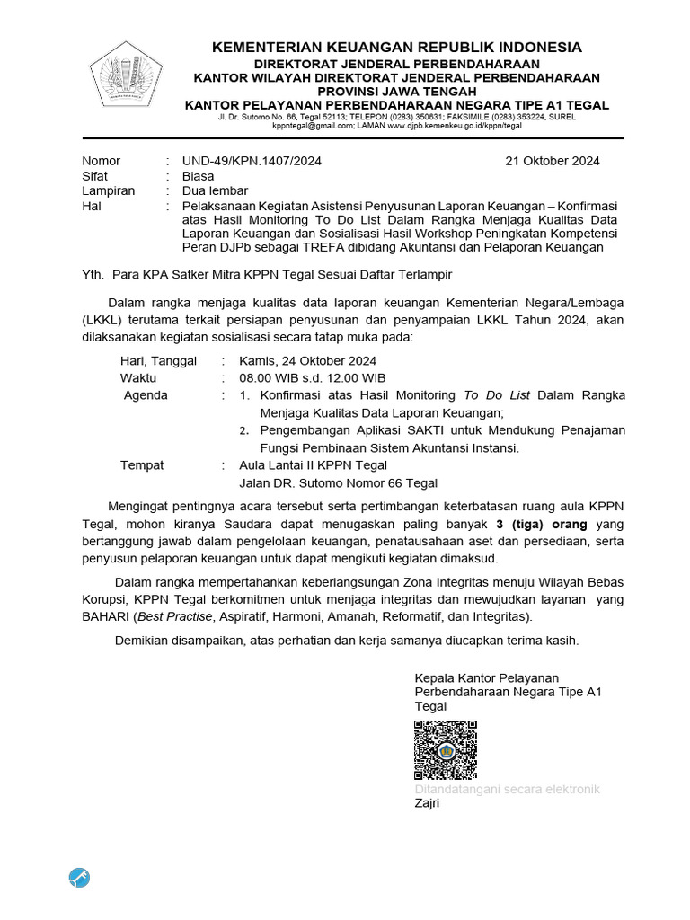 Undangan ASPLK Satker | PDF
