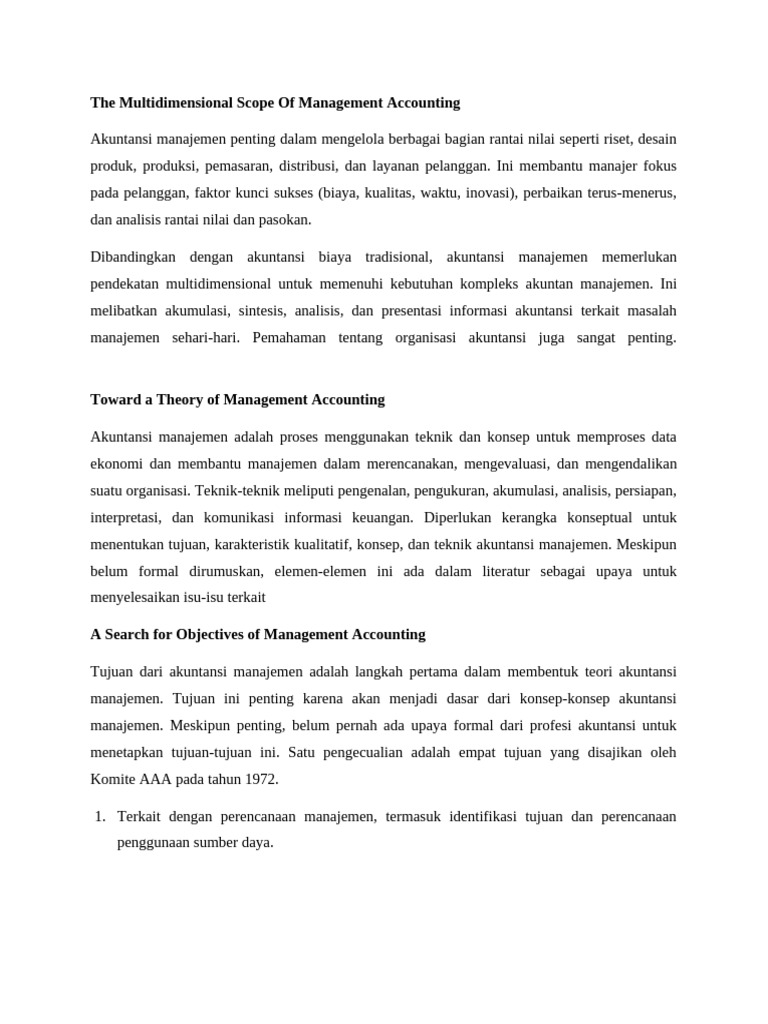 The Multidimensional Scope Of Management Accounting | PDF