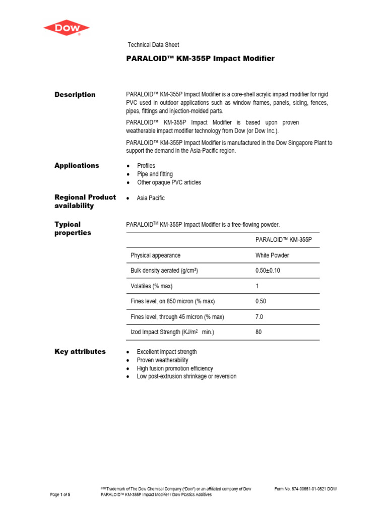 PARALOID KM-355P Impact Modifier Data | PDF | Dow Chemical Company ...