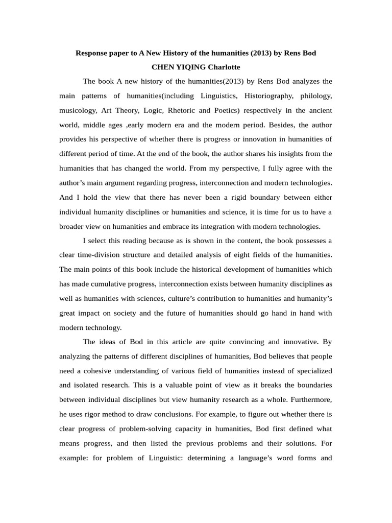 Response Paper To A New History of The Humanities | PDF | Humanities ...