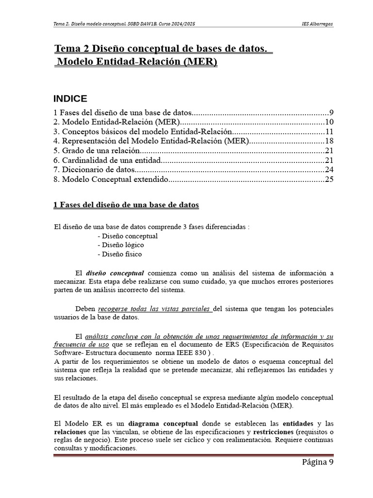 Tema 2 Disegno Modelo Conceptual | PDF | Bases de datos | Modelo conceptual
