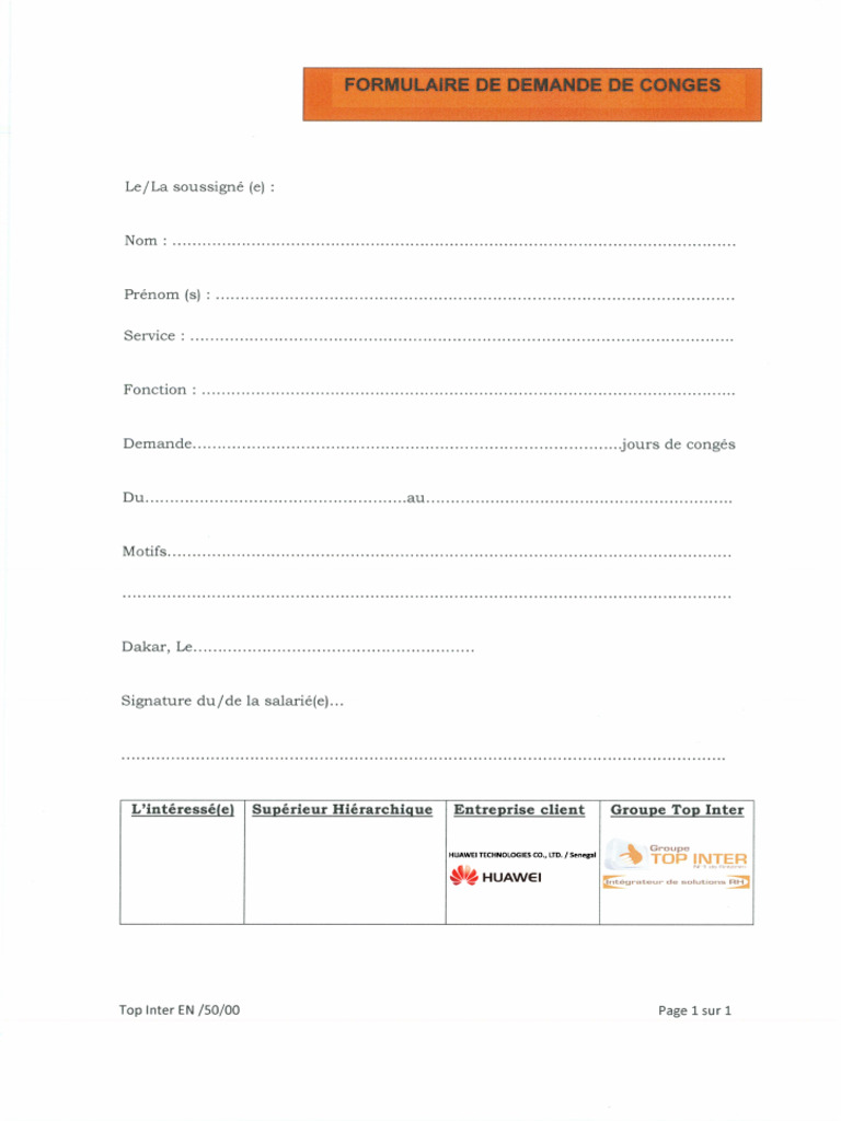 Formulaire de Demande de Conges | PDF