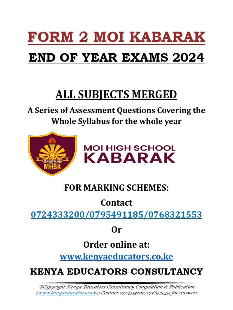 f2 Moi Kabarak End Year Exams | PDF | Sodium | Chemical Elements