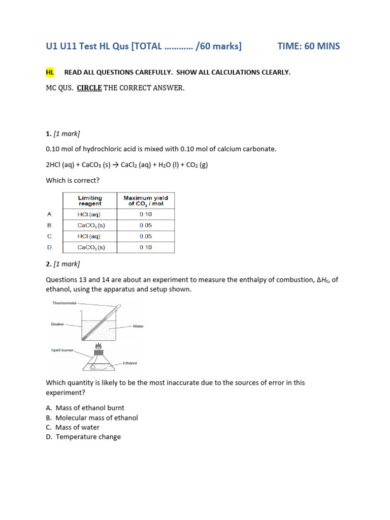 U1 U11 Test HL Qus | PDF | Lead | Methane