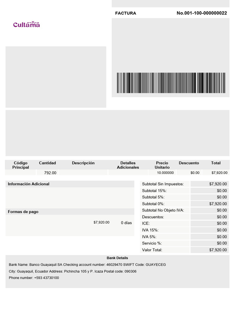 Cultama Fac 001-100-000000022 | PDF | Industrias de servicio | Business