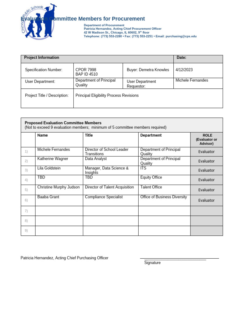 Procurement Evaluation Committee Members | PDF