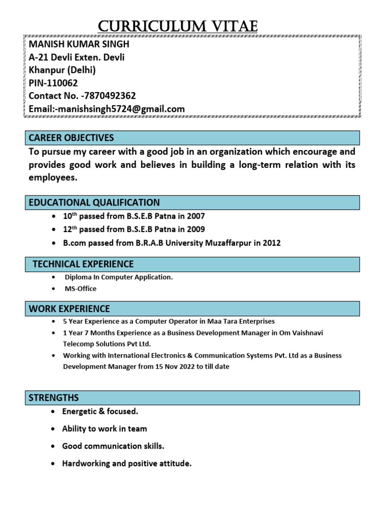 Manish's Resume | PDF | Business | Wellness