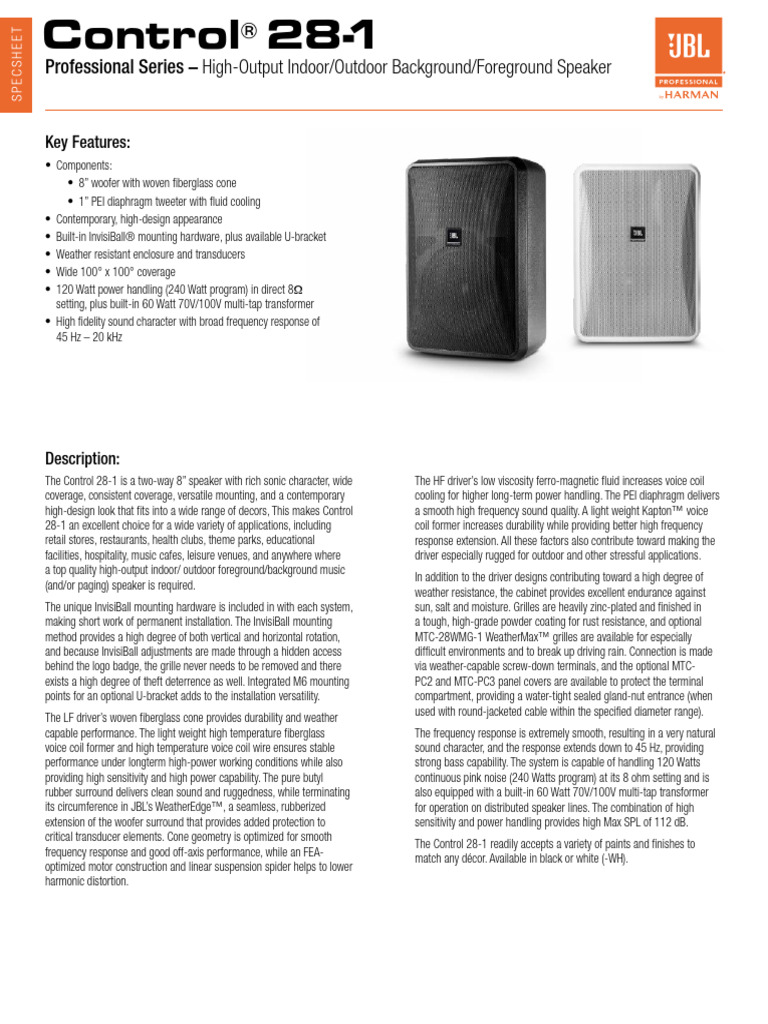 Control 28-1 Spec Sheet Review | PDF | Loudspeaker | Electrical Engineering