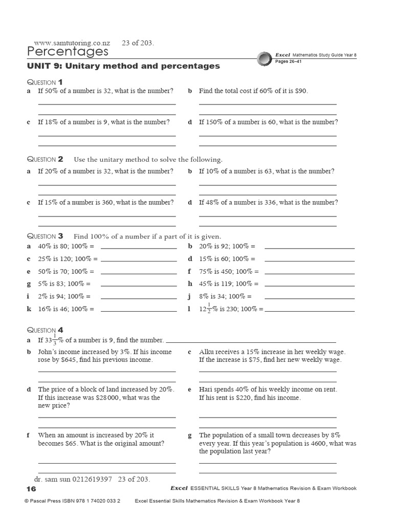 Year 8 Math: Percentages Workbook | PDF | Sales | Economies