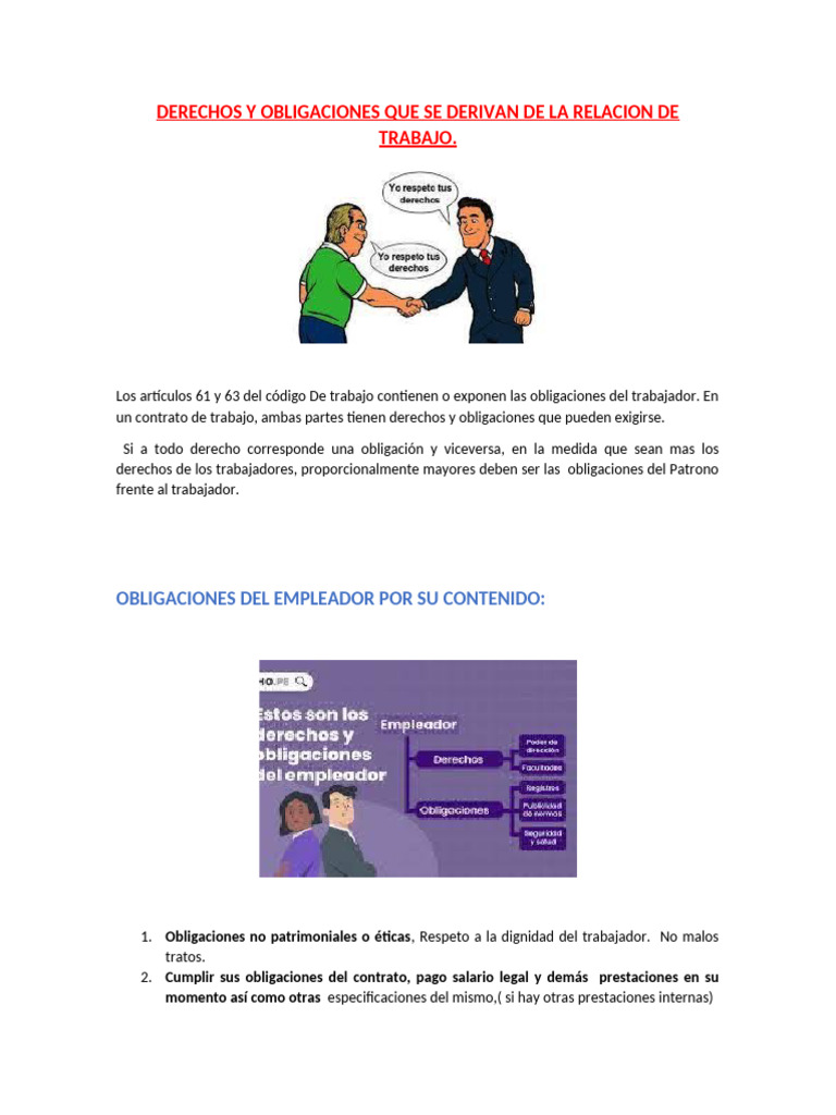 Derechos y Obligaciones Que Se Derivan de La Relacion de Trabajo ...